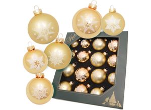 0024762112566 - Weihnachtsbaumkugel KREBS GLAS LAUSCHA Schneeflocke goldfarben gold (goldfarben) Ø7cm Glas Weihnachtsbaumkugeln Weihnachtsdeko Christbaumschmuck Christbaumkugeln aus Glas