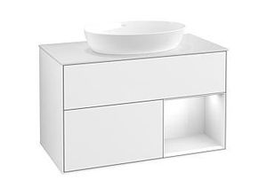 4062373221259 - Villeroy und Boch Finion Waschtischunterschrank FA21GFGF 100cm Abdeckplatte white matt Regale Glossy white lacquer Glossy white lacquer