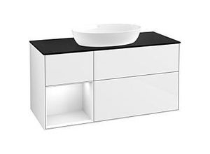 4062373242674 - Villeroy und Boch Finion Waschtischunterschrank FA62GFGF 120cm Abdeckplatte black matt Regale Glossy white lacquer Glossy white lacquer