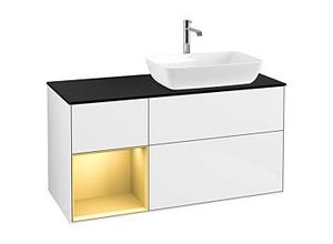 4062373138939 - Villeroy und Boch Finion Waschtischunterschrank F802HFGF 120cm Abdeckplatte black matt Regale Gold matt lacquer Glossy white lacquer