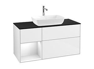 4062373150276 - Villeroy und Boch Finion Waschtischunterschrank F822GFGF 120cm Abdeckplatte black matt Regale Glossy white lacquer Glossy white lacquer