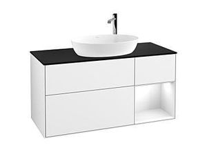 4062373465110 - Villeroy und Boch Finion Waschtischunterschrank G952GFGF 120cm Abdeckplatte black matt Emotion Regale Glossy white lacquer Glossy white lacquer