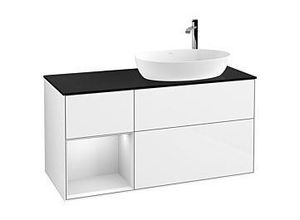 4062373185551 - Villeroy und Boch Finion Waschtischunterschrank F922MTGF 120cm Abdeckplatte black matt Regale White matt lacquer Glossy white lacquer