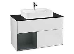 4062373320464 - Villeroy und Boch Finion Waschtischunterschrank G362HGMT 100cm Abdeckplatte black matt Emotion Regal links Midnight Blue Matt Lacquer White matt lacquer