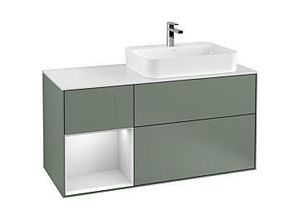 4062373065716 - Villeroy und Boch Finion Waschtischunterschrank F391MTGM 120cm Abdeckplatte white matt Regal links White matt lacquer Olive Matt Lacquer