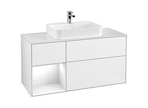 4051202714628 - Villeroy und Boch Finion Waschtischunterschrank G411GFGF 120cm Abdeckplatte white matt Emotion Regal links Glossy white lacquer Glossy white lacquer