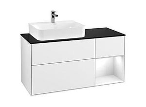 4051202629212 - Villeroy und Boch Finion Waschtischunterschrank G152GFGF 120cm Abdeckplatte black matt Emotion Regal links Glossy white lacquer Glossy white lacquer