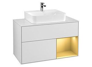 4051202622596 - Villeroy und Boch Finion Waschtischunterschrank G121HFMT 100cm Abdeckplatte white matt Emotion Regal rechts Gold matt White matt lacquer