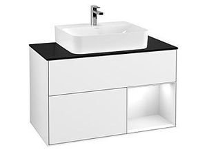 4051202597160 - Villeroy und Boch Finion Waschtischunterschrank G122GFGF 100cm Abdeckplatte black matt Emotion Regal rechts Glossy white lacquer Glossy white lacquer