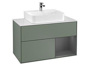 4062373009079 - Villeroy und Boch Finion Waschtischunterschrank F121GKGM 100cm Abdeckplatte weiß matt Regal rechts Anthracite matt Olive Matt Lacquer
