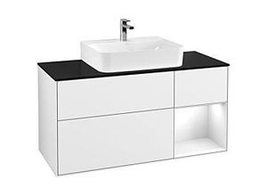 4051202686277 - Villeroy und Boch Finion Waschtischunterschrank G172GFGF 120cm Abdeckplatte black matt Emotion Regal rechts Glossy white lacquer Glossy white lacquer