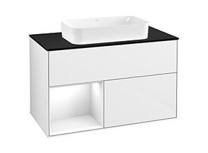 4051202709952 - Villeroy und Boch Finion Waschtischunterschrank G242GFGF 100cm Abdeckplatte black matt Emotion Regal links Glossy white lacquer Glossy white lacquer