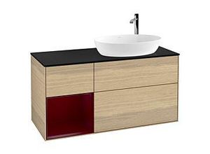 4062373184974 - Villeroy und Boch Finion Waschtischunterschrank F922HBPC 120cm Abdeckplatte black matt Regale Peony matt lacquer Oak Veneer