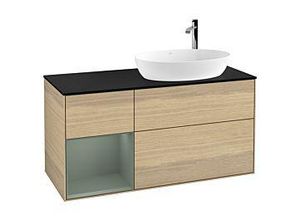 4062373446751 - Villeroy und Boch Finion Waschtischunterschrank G922GMPC 120cm Abdeckplatte black matt Emotion Regale Olive matt lacquer Oak Veneer