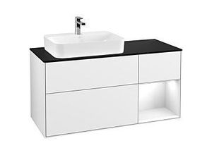 4051202606404 - Villeroy und Boch Finion Waschtischunterschrank G402GFGF 120cm Abdeckplatte black matt Emotion Regal rechts Glossy white lacquer Glossy white lacquer