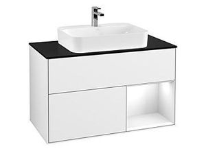 4051202662097 - Villeroy und Boch Finion Waschtischunterschrank G372GFGF 100cm Abdeckplatte black matt Emotion Regal rechts Glossy white lacquer Glossy white lacquer