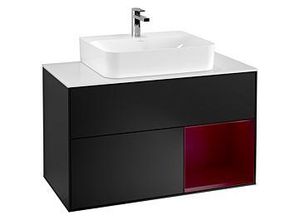 4051202621940 - Villeroy und Boch Finion Waschtischunterschrank G121HBPD 100cm Abdeckplatte white matt Emotion Regal rechts Peony Black matt lacquer