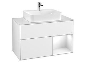 4051202611019 - Villeroy und Boch Finion Waschtischunterschrank F121GFGF 100cm Abdeckplatte weiß matt Regal rechts Glossy white lacquer Glossy white lacquer