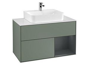 4062373009529 - Villeroy und Boch Finion Waschtischunterschrank F121HGGM 100cm Abdeckplatte weiß matt Regal rechts Midnight Blue Matt Lacquer Olive Matt Lacquer