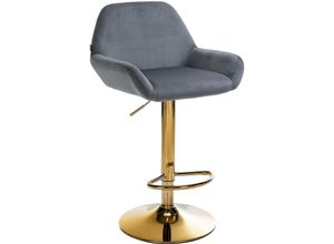 4255716337353 - Barhocker Braga Samtbezug mit Gold-Gestell I höhenverstellbar und 360 drehbar I moderner Barstuhl mit Fußstütze für Küche und Bar
