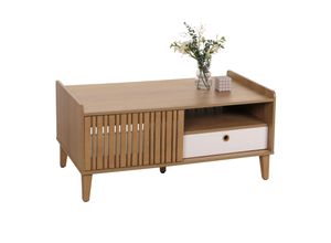 4057651649252 - Couchtisch MCW-M48 Wohnzimmertisch Tisch Sofatisch Mango-Massivholz 52x114x59cm ~ natur Schublade weiß