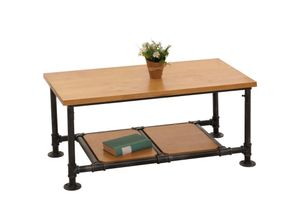 4057651651842 - Couchtisch MCW-N27 Wohnzimmertisch Tisch Sofatisch Beistelltisch Industrial Massiv-Holz Metall 48x100x50cm ~ natur