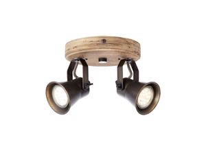 4004353354953 - BRILLIANT Lampe Seed Spotrondell 2flg schwarz stahl holz hell 2x PAR51 GU10 5W geeignet für Reflektorlampen (nicht enthalten) Köpfe schwenkbar