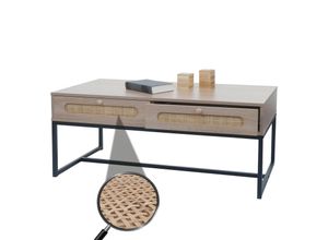 4057651645056 - Couchtisch MCW-M41 Wohnzimmertisch Tisch Beistelltisch Sofatisch Schublade Kubu Rattan Holz Melamin Eiche-Optik
