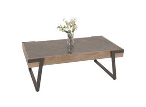 4057651641041 - Couchtisch MCW-L89 Sofatisch Wohnzimmertisch Eisen 43x120x64cm Sinterstein Marmor-Optik grau Holz grau-braun