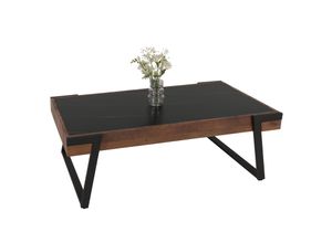 4057651640891 - Couchtisch MCW-L89 Sofatisch Wohnzimmertisch Eisen 43x120x64cm Sinterstein Marmor-Optik schwarz Holz dunkelbraun