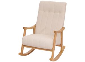 4057651704593 - Schaukelstuhl MCW-K10 Relaxsessel Holz MVG Stoff Textil Bouclé (450g m²) ~ creme Gestell natur