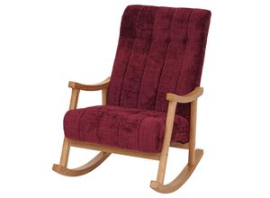 4057651705040 - Schaukelstuhl MCW-K10 Relaxsessel Holz MVG Stoff Textil Chenille (465g m²) ~ bordeaux Gestell natur