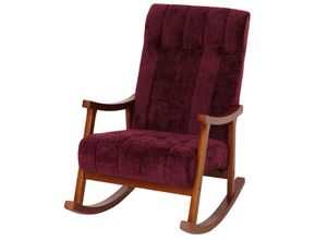 4057651705156 - Schaukelstuhl MCW-K10 Relaxsessel Holz MVG Stoff Textil Chenille (465g m²) ~ bordeaux Gestell Walnuss-Optik