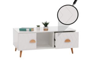 4057651849782 - Couchtisch MCW-N89 Beistelltisch Sofatisch Schubladen Türen Fächer Fischgrätenmuster Melamin Holz 42x103x60cm ~ weiß