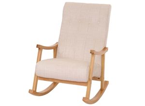 4057651705002 - Schaukelstuhl MCW-K10 Relaxsessel Holz MVG Stoff Textil Chenille (465g m²) ~ creme Gestell natur