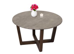 4057651639895 - Couchtisch MCW-M61 Beistelltisch Sofatisch Massiv-Holz HPL Laminat Melamin Ø80cm Beton-Optik dunkles Gestell