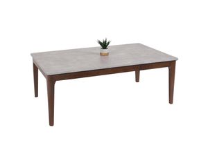 4057651768946 - Couchtisch MCW-M55 Beistelltisch Sofatisch Massiv-Holz HDF Laminat Melamin 46x120x70cm Beton-Optik braune Beine