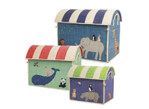 5708315191172 - RICE Spielzeugkörbe Aufbewahrung Zootiere 3er Set 34x54x44cm blau