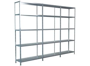 4004514122865 - Steckregal Stecksystem Grund- und 2x Anbauregale silber (silberfarben) B260cm H200cm T35cm Stahl Regale Metall verzinkt 2000x2600x350 mm 15 Böden