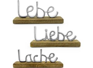 4031456536986 - Deko-Schriftzug Lebe Liebe Lache Dekofiguren Gr B H T 5 cm x 10 cm x 23 cm silberfarben Deko-Objekte aus Holz und Aluminium