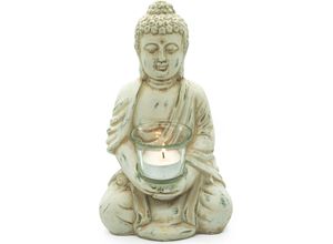 4031456135769 - Teelichthalter Buddha Kerzenhalter Gr B H T 125 cm x 24 cm x 14 cm beige Kerzenhalter aus Terrakotta Höhe ca 24 cm