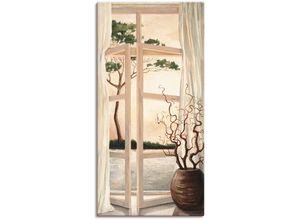 4055327157278 - Wandbild ARTLAND Fensterbild Toskanischer Sonnenuntergang Bilder Gr B H 50 cm x 100 cm Leinwandbild Fensterblick Hochformat 1 St beige (naturfarben) Kunstdrucke als Alubild Leinwandbild Wandaufkleber oder Poster in versch Größen