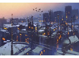 4049009075356 - Leinwandbild QUEENCE Stadt bei Nacht Bilder Gr B H T 90 cm x 60 cm x 2 cm orange Leinwandbilder Bilder