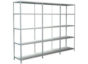 4058255070855 - Steckregal Stecksystem Grund- und 2x Anbauregale Regale Metall weiß 2000x3600x500 mm 15 Böden Gr B H T 360 cm x 200 cm x 50 cm weiß Werkstatt-Regale