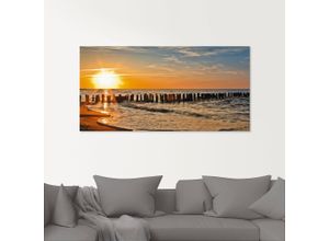 4058661624970 - Glasbild ARTLAND Schöner Sonnenuntergang am Strand Bilder Gr B H 80 cm x 60 cm Glasbild Strand 1 St orange Glasbilder in verschiedenen Größen