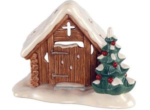 4005169363375 - Teelichthalter GOEBEL Waldkapelle Höhe ca 165 cm Weihnachtsfigur aus Steingut Kerzenhalter Gr B H T 18 cm x 1650 cm x 21 cm bunt (weiß braun grün) Windlichter Laternen Sammlerfigur Weihnachtsdeko mit Baum inkl 1x Teelicht