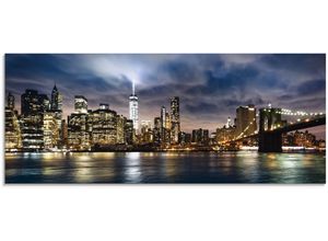 4059745637732 - Glasbild ARTLAND Sonnenaufgang über Manhattan Bilder Gr B H 125 cm x 50 cm Glasbild Amerika 1 St blau Glasbilder