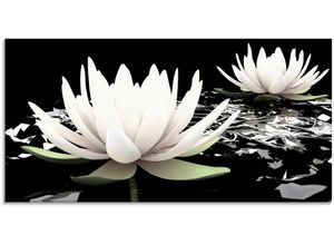 4055327058612 - Glasbild ARTLAND Zwei Lotusblumen auf dem Wasser Bilder Gr B H 100 cm x 50 cm Glasbild Blumen 1 St schwarz Glasbilder in verschiedenen Größen