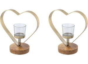 4064118141785 - Teelichthalter CREATIV HOME Kerzenhalter Herz Kerzenhalter Gr B H T 20 cm x 20 cm x 10 cm beige (champagnerfarben) Kerzenhalter aus Holz Edelstahl und Glas