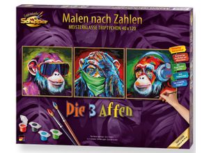 4000887948590 - Malen nach Zahlen SCHIPPER Meisterklasse Triptychon - Die 3 Affen Malvorlagen bunt Kinder Basteln Malen Kosmetik Schmuck Made in Germany